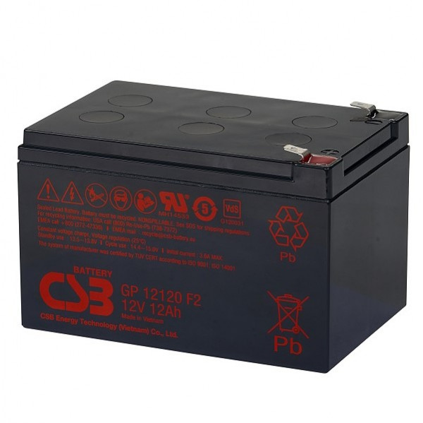 CSB GP12120 VRLA AGM Loodaccu (12V, 12 Ah, T2 terminal) CSB 123accu.nl