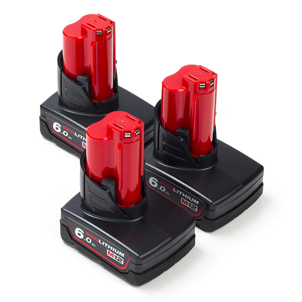 3-pack Milwaukee M12 B6 / 4932451395 accu's (12 V, 6.0 Ah, origineel ...