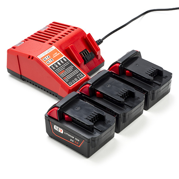 NRG Pack: 3x Milwaukee M18 B5 / 4932430483 accu's + lader (18 V, 5.0 Ah ...