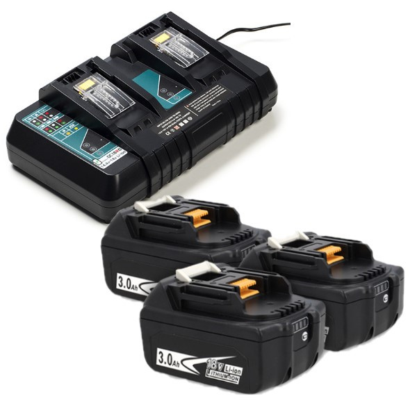 Startset: 3x Makita BL1830B / 18V LXT accu + duolader (18 V, 3.0 Ah, 123accu huismerk) Makita ...